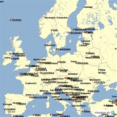 StepMap Europa und Hauptstädte Landkarte für Deutschland