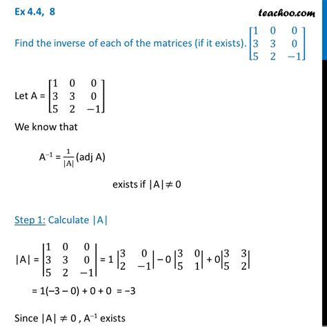 Ex 4 4 8 Find Inverse Of Matrix 1 0 0 3 3 0 5 2 1 Ex 4 4