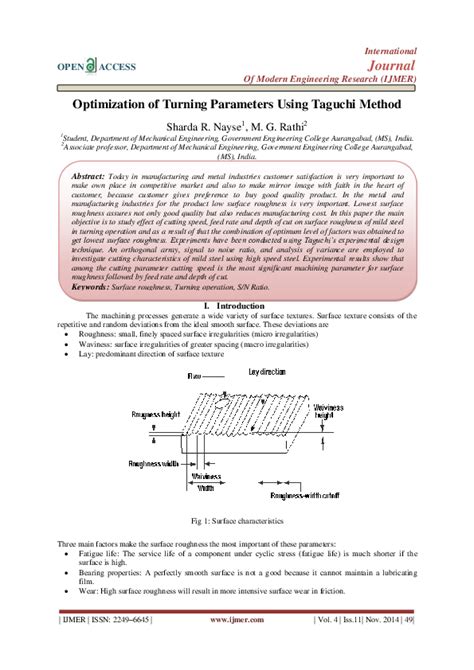pdf optimization of turning parameters using taguchi method ijmer journal