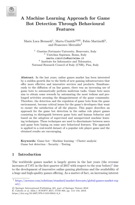 pdf a machine learning approach for game bot detection through behavioural features