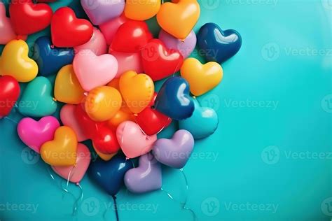 Vivid Colorful Heart Shape Balloons Flying Concept Party Generative