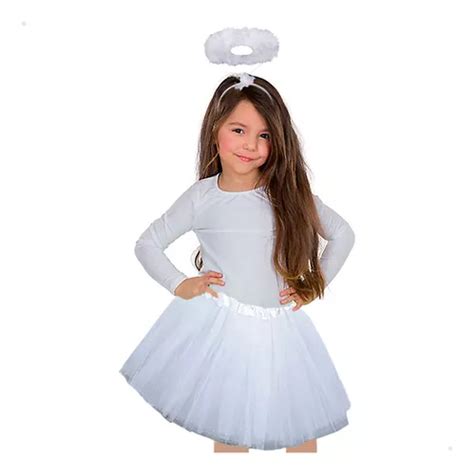 Kit Fantasia Saia Tule Mais Tiara Anjo Aureola Branca