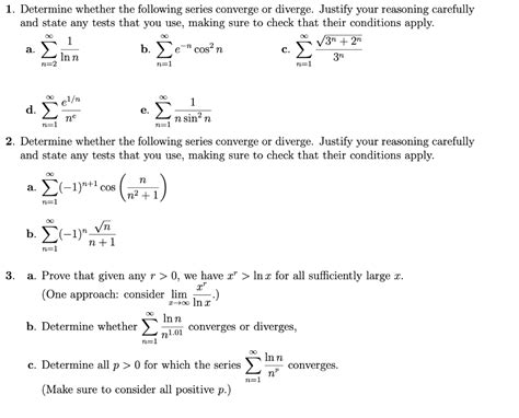 solved 1 determine whether the following series converge or