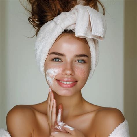 Premium Photo A Woman With A Towel Wrapped Around Her Head Face Mask