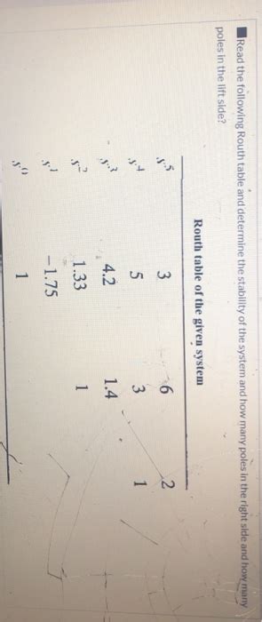 solved read the following routh table and determine the