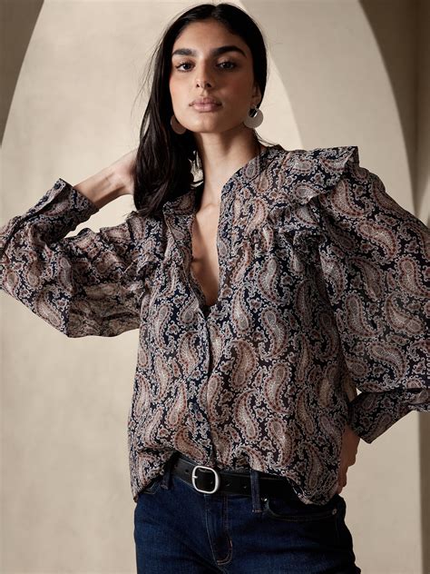 Shirred Ruffle Blouse Banana Republic Factory
