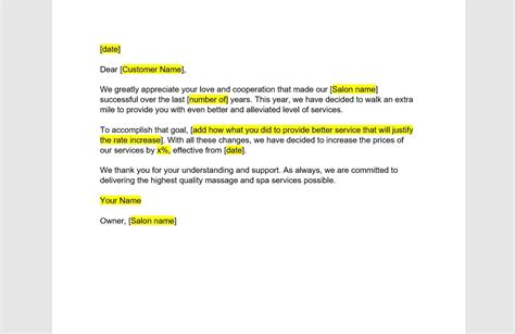 Salon Price Increase Notice Letter Template Salon Price Increase