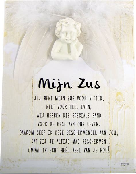 Beschermengel Op Tegel Met Uniek Gedicht Mijn Zus Zus Dankjewel