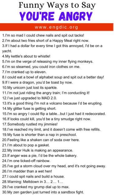 30 Funny Ways To Say You Re Angry EngDic