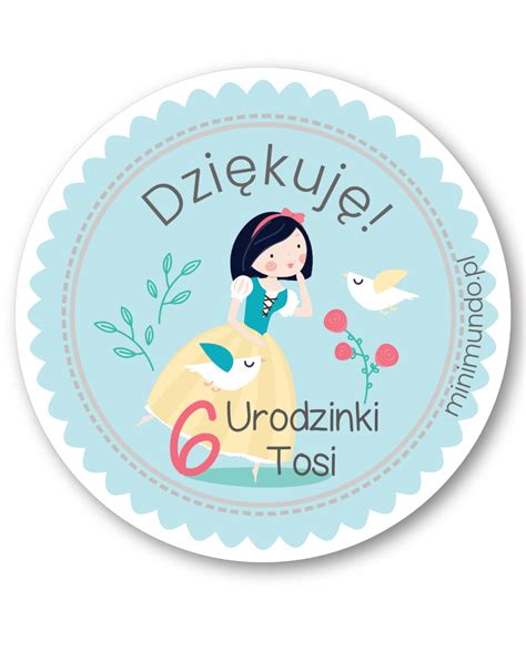 Naklejki podziękowanie za przybycie na urodziny Królewna Śnieżka 6
