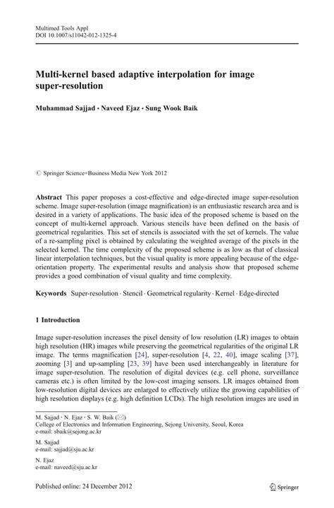 pdf multi kernel based adaptive interpolation for image super resolution