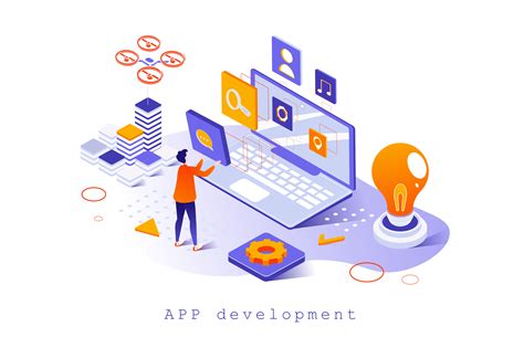 app development concept in 3d isometric design designer create interface for programs or