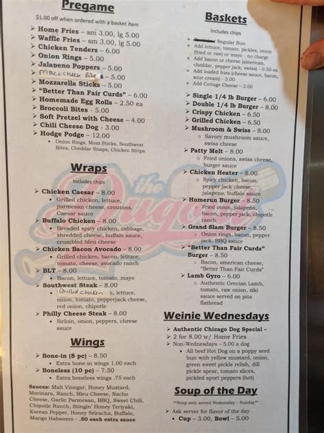 Menu At The Dugout Pub Bar Merrill