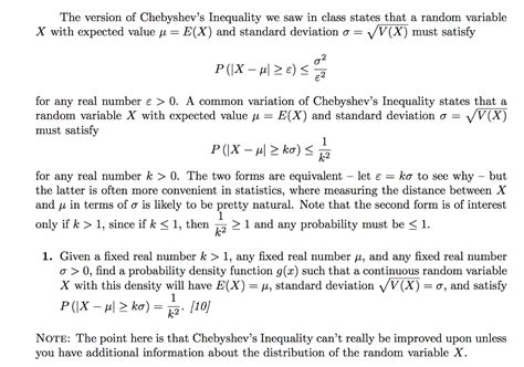 solved the version of chebyshev s inequality we saw in class