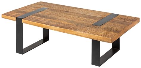 Stolik Kawowy Blat Drewno Mango Naturalne Nogi Metalowe Czarne 120x60
