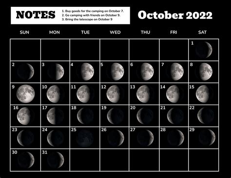 October 2023 Calendar Template With Moon Phases In Illustrator EPS