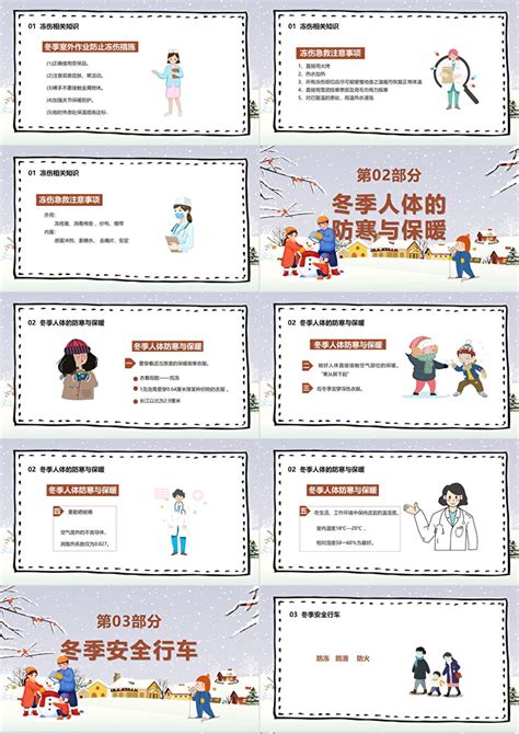 卡通简约冬季防寒防冻安全知识教育主题班会ppt模板 卡卡办公