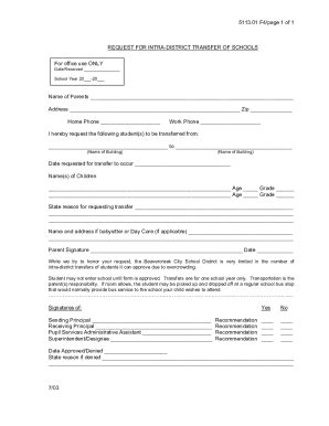 Fillable Online INTRA DISTRICT TRANSFER REQUEST FORM Fax Email