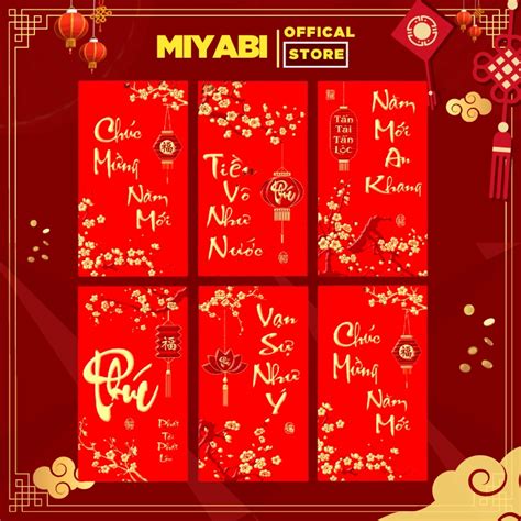 Bao lì xì tết 2023 nhiều lớp màu đỏ 6 bao bao lì xì tết mang lại may