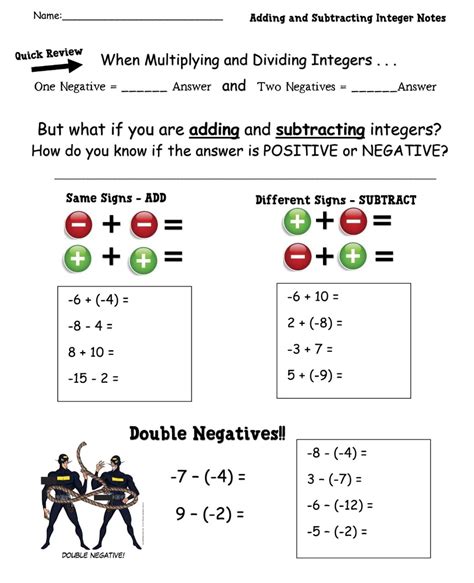 integer operations notes guided practice and quiz integer operations guided practice integers