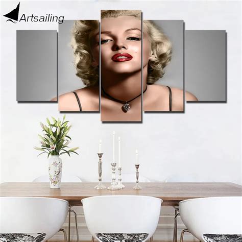 HD Print 5 Piece Canvas Wall Art Picture Marilyn Monroe Sexy Girl