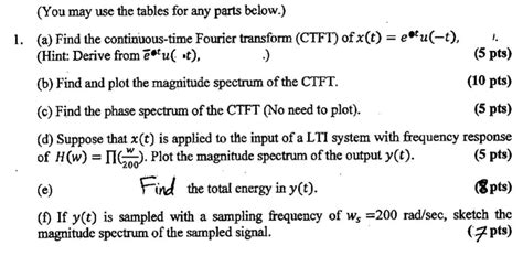 solved find the continuous time fourier transform ctft of