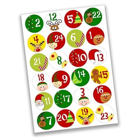 Stickers Chiffres Motifs Colorés Calendrier de l Avent DIY Adulte