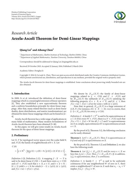pdf arzela ascoli theorem for demi linear mappings