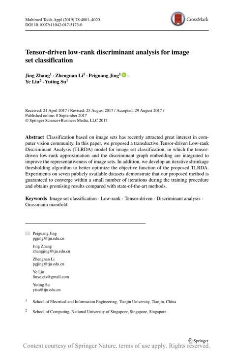 tensor driven low rank discriminant analysis for image set classification request pdf