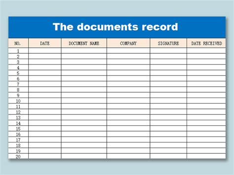 EXCEL Of The Documents Record Xls WPS Free Templates