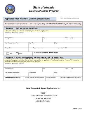 Fillable Online VOCP Application Nevada Victims Of Crime State Of