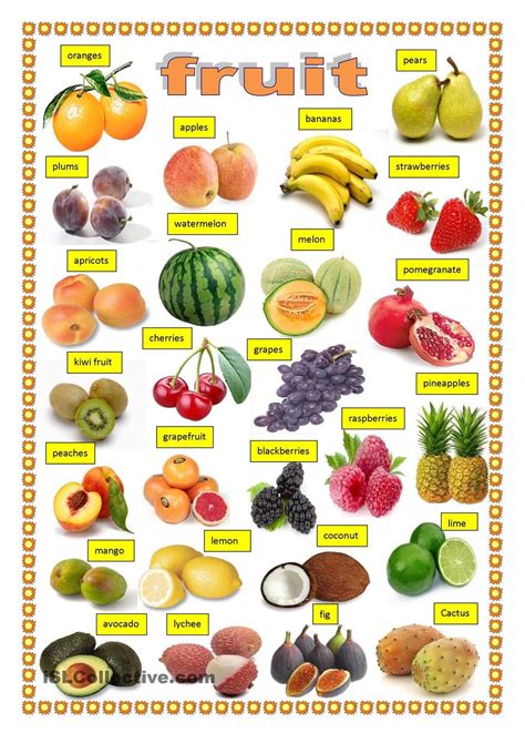 Useful List Of Fruits And Vegetables In English With Esl