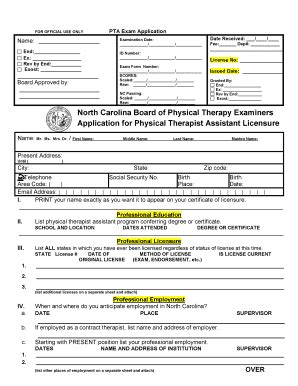 Fillable Online PTA Exam Application Fax Email Print PdfFiller