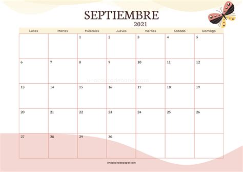 Calendario Septiembre 2021 Para Imprimir GRATIS Una Casita De Papel