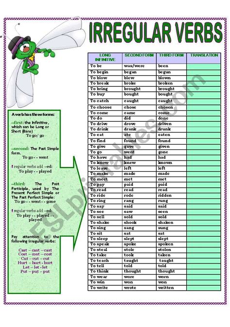 Irregular Verbs List Activity
