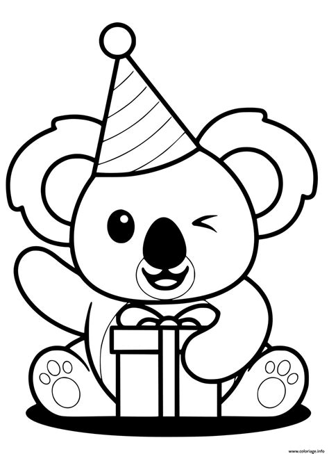 Coloriage Koala Mignon Anniversaire Fete JeColorie