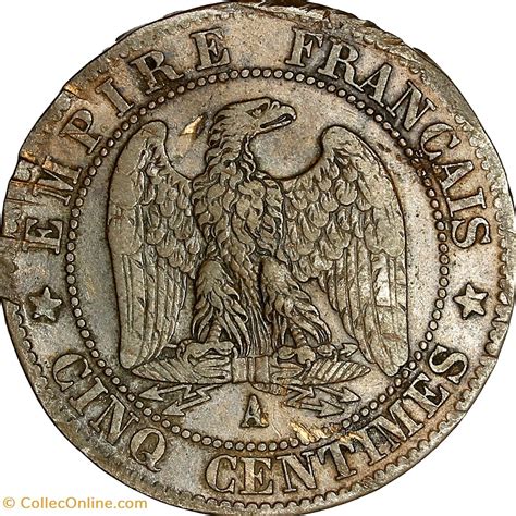 Cinq centimes tête laurée Napoléon III 1864 Paris Moedas