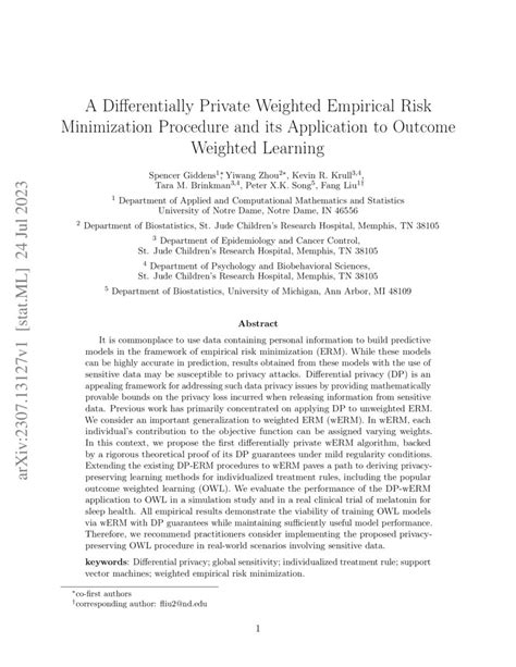 a differentially private weighted empirical risk minimization procedure and its application to