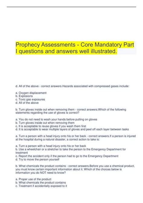 Prophecy Assessments Core Mandatory Part I Questions And Answers Well