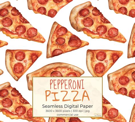 PEPPERONI PIZZA Pizza Slices Watercolor Seamless Repeat Pattern For