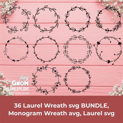 36 Laurel Wreath SVG BUNDLE Monogram Wreath SVG Laurel SVG