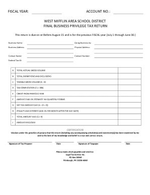 Fillable Online West Mifflin Area School District Business Privilege