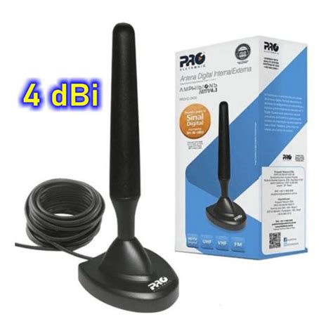Antena Digital Interna E Externa HDTV 4dBi Cabo De 3 Metros Prohd 2400