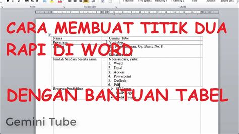 Cara Membuat Titik Dua Rapi Di Word Dengan Bantuan Tabel YouTube
