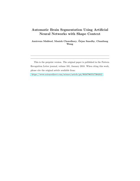 pdf automatic brain segmentation using artificial neural networks with shape context