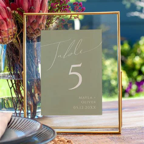 Whimsical Script Sage Green Table Number Zazzle