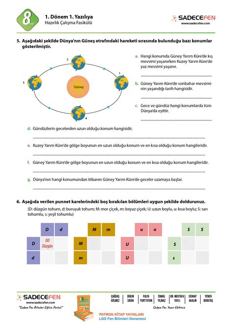 8 Sınıf Fen Bilimleri Dersi 1 Dönem 1 Yazılıya Hazırlık Çalışma