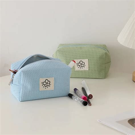 Eco Friendly Private Label Small Waffle Weave Cotton Zipped Makeup
