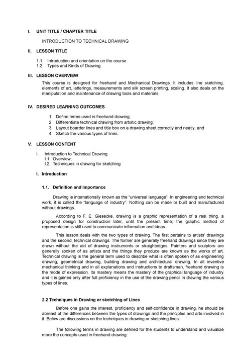 Technical Drawing I Unit Title Chapter Title Introduction To
