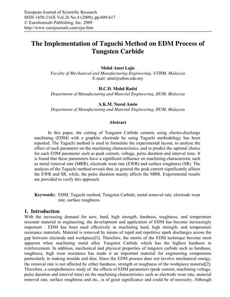pdf the implementation of taguchi method on edm process of tungsten carbide